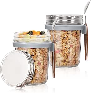 Amazon.com: KesaPlan Overnight Oats Containers with Lid and Spoon, 10oz Airtight Large Capacity ...