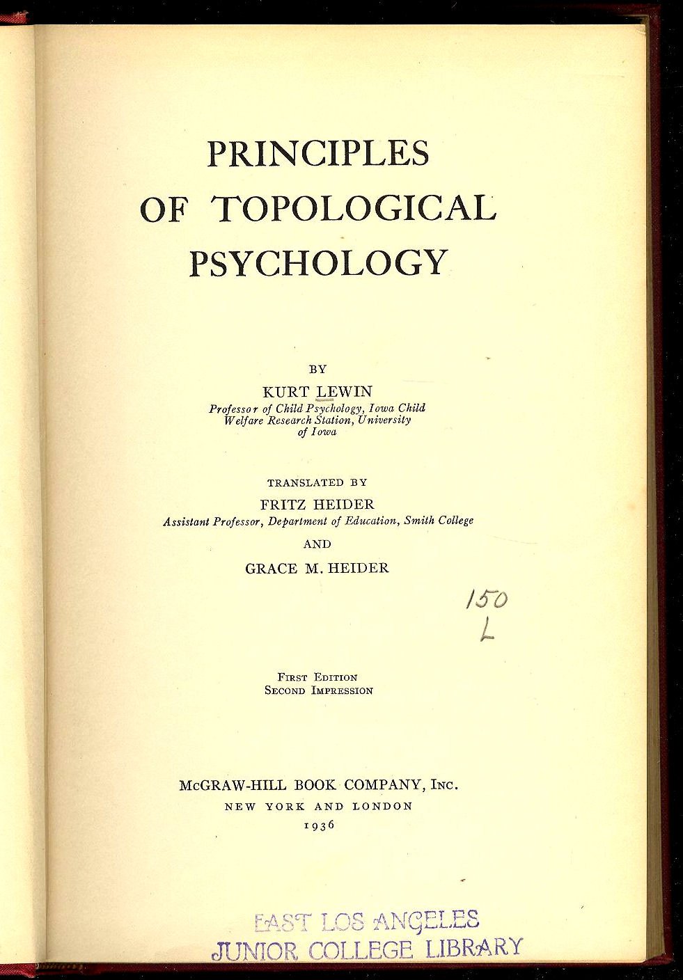 Principles of Topological Psychology, (McGraw-Hill publications in ...