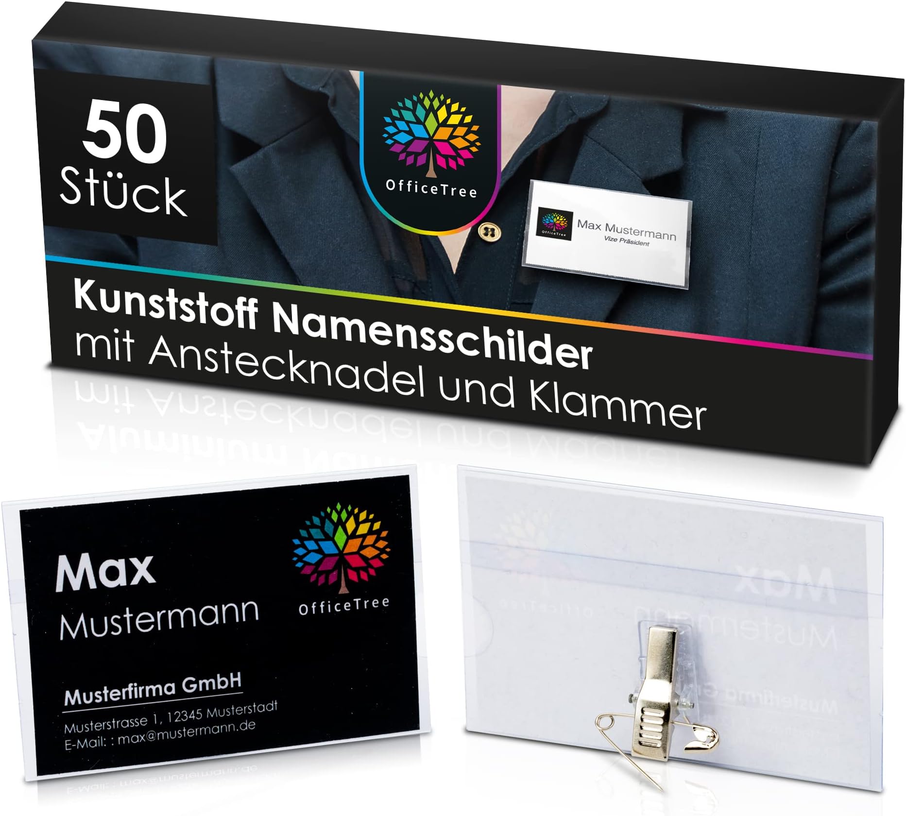 XREE 100 Stück Namensschilder, 90 * 56mm Transparent Namensschild für ...