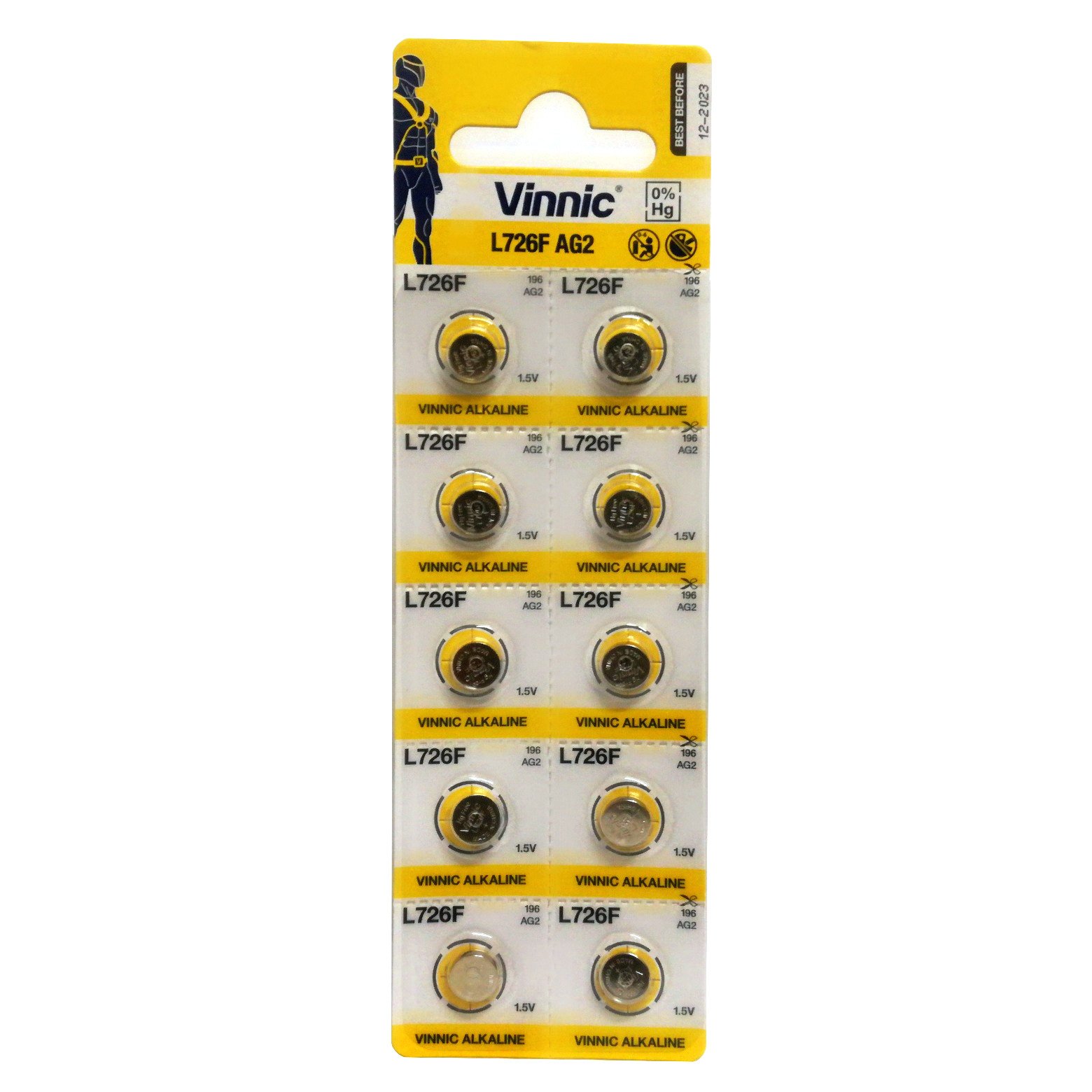 Vinnic 10 x Premium Button Cell Batteries AG2, 196, 396, 397, SR726 ...