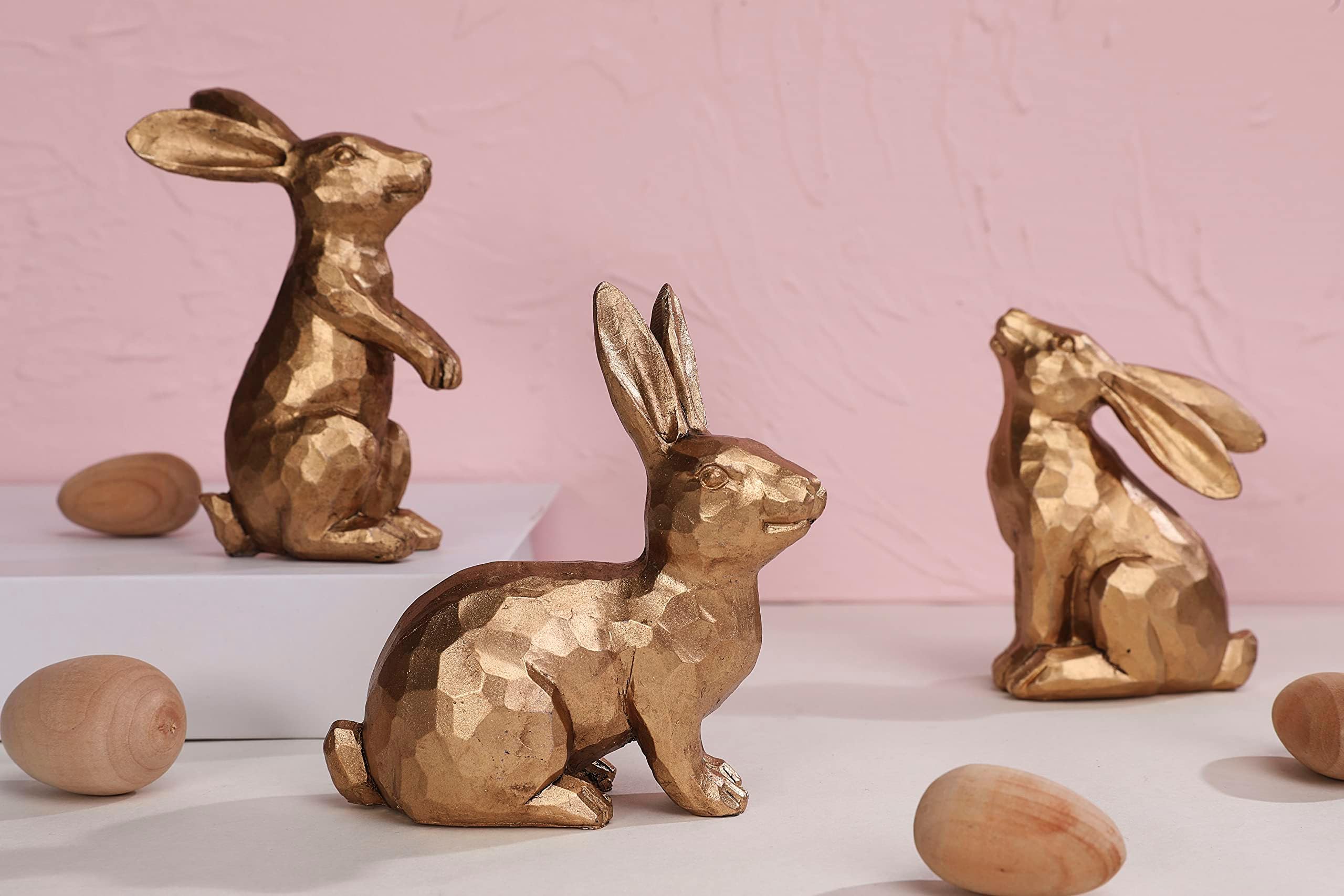 Amazon.com: Gift Boutique 3 Easter Gold Bunny Figurine Decor Table ...