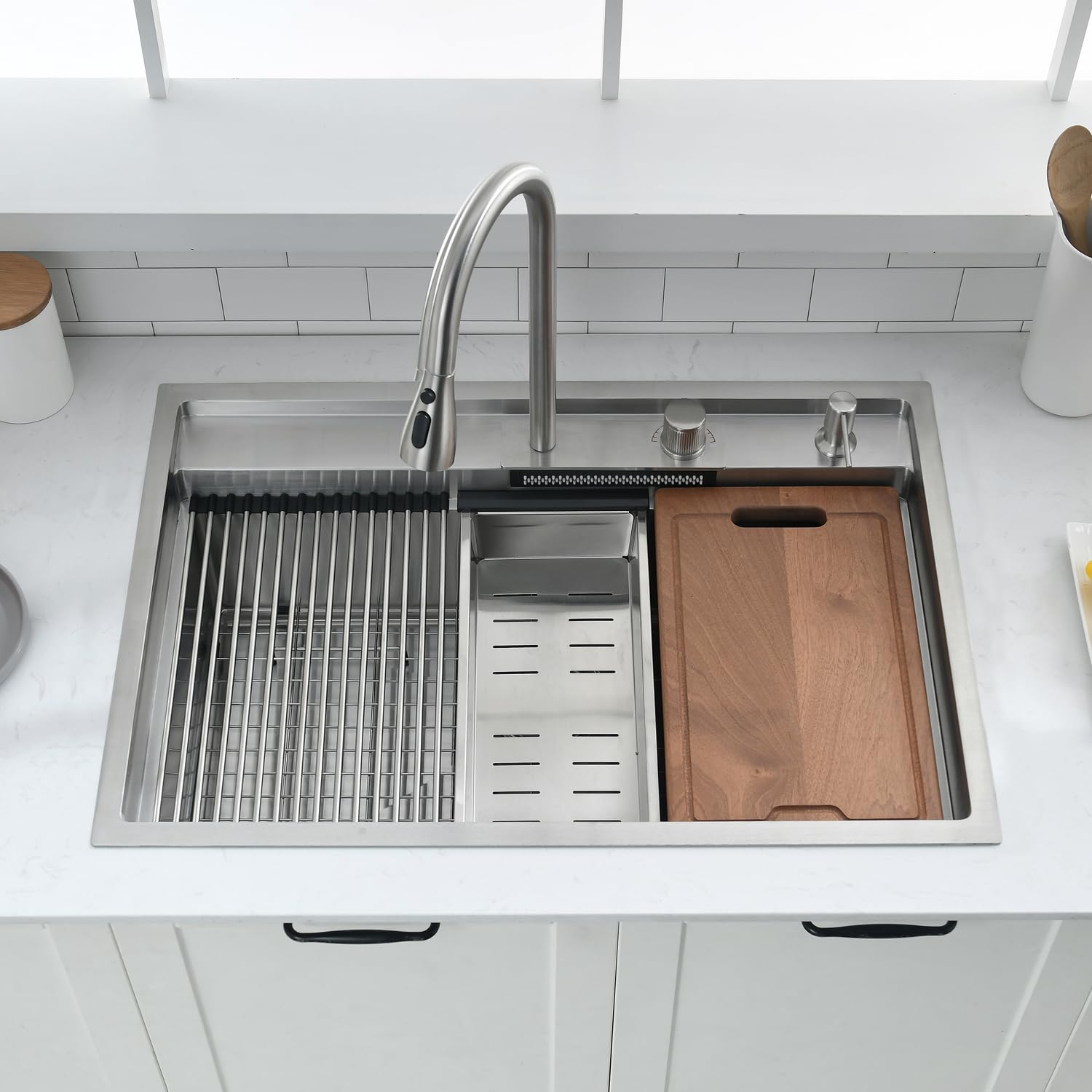 Snapklik.com : 30 Inch Drop In Kitchen Sink Waterfall Workstation