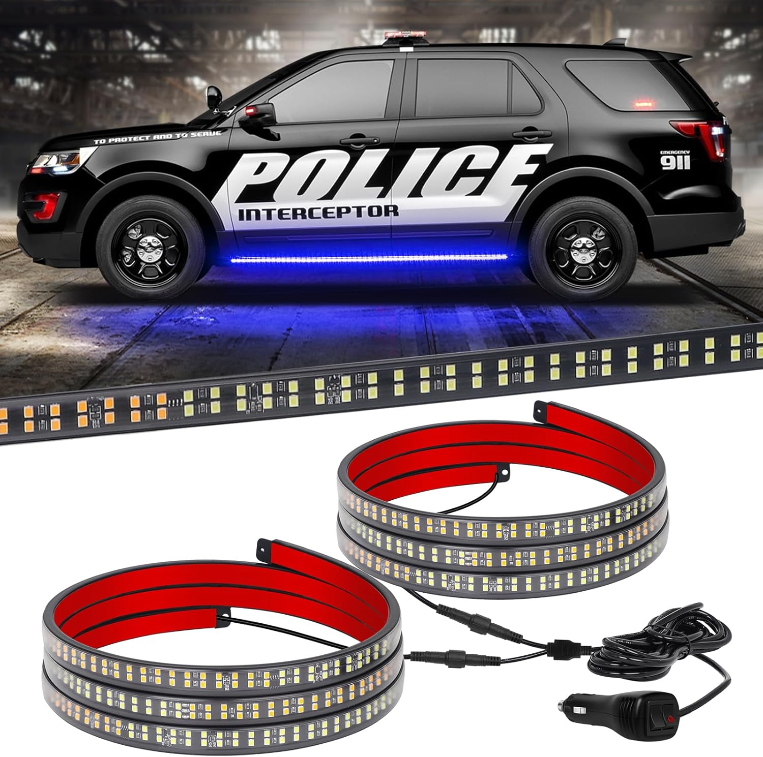 Amazon.com: XRIDONSEN 2PCS 60 inch Blue Emergency Lights Strip 720 LED ...