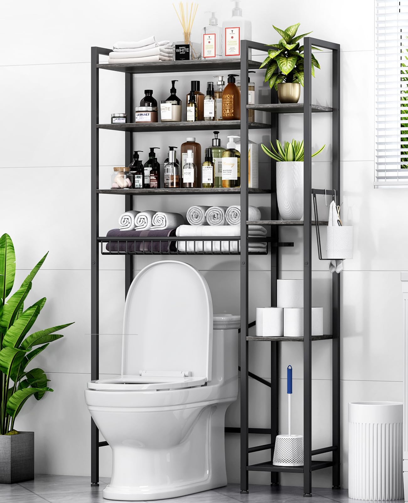 Amazon.com: Kalrin Over The Toilet Storage Rack with Extra Side Shelves ...