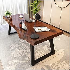 Amazon.com: Metal Solid Wood Computer Desk - 5cm Thick, Minimalist ...