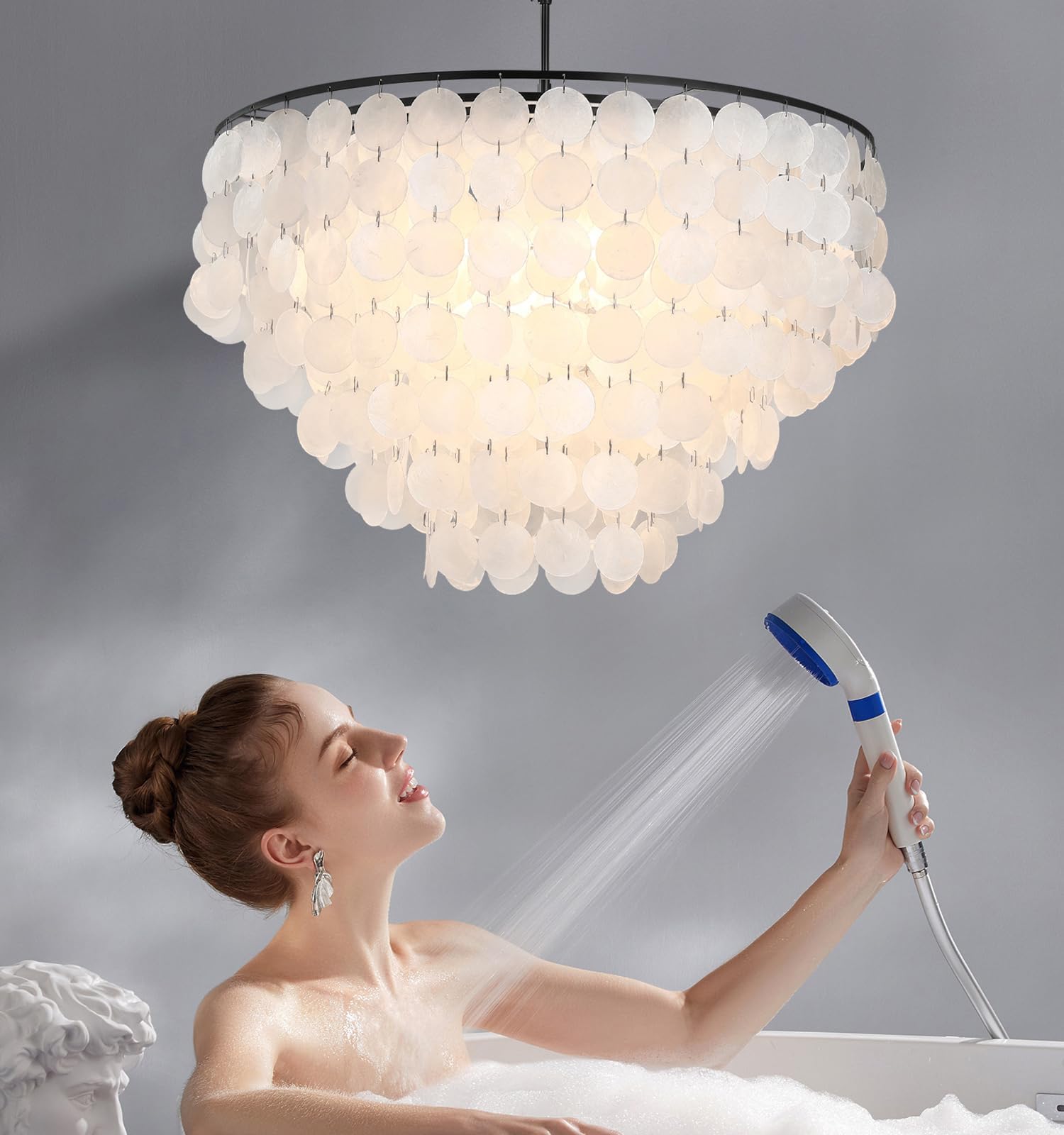 Wellmet Capiz Shell Chandelier, 6 Lights Coastal Chandelier Beach Light ...