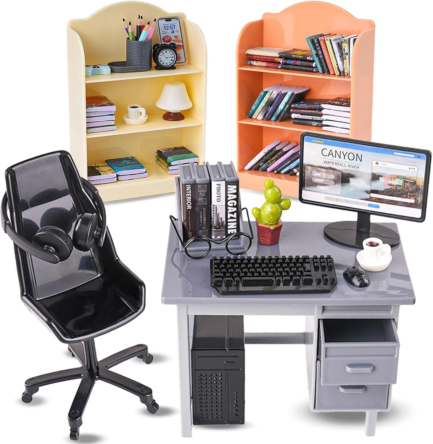 Amazon.com: 1:12 Scale Mini Office Desk Set Including Mini Computers ...