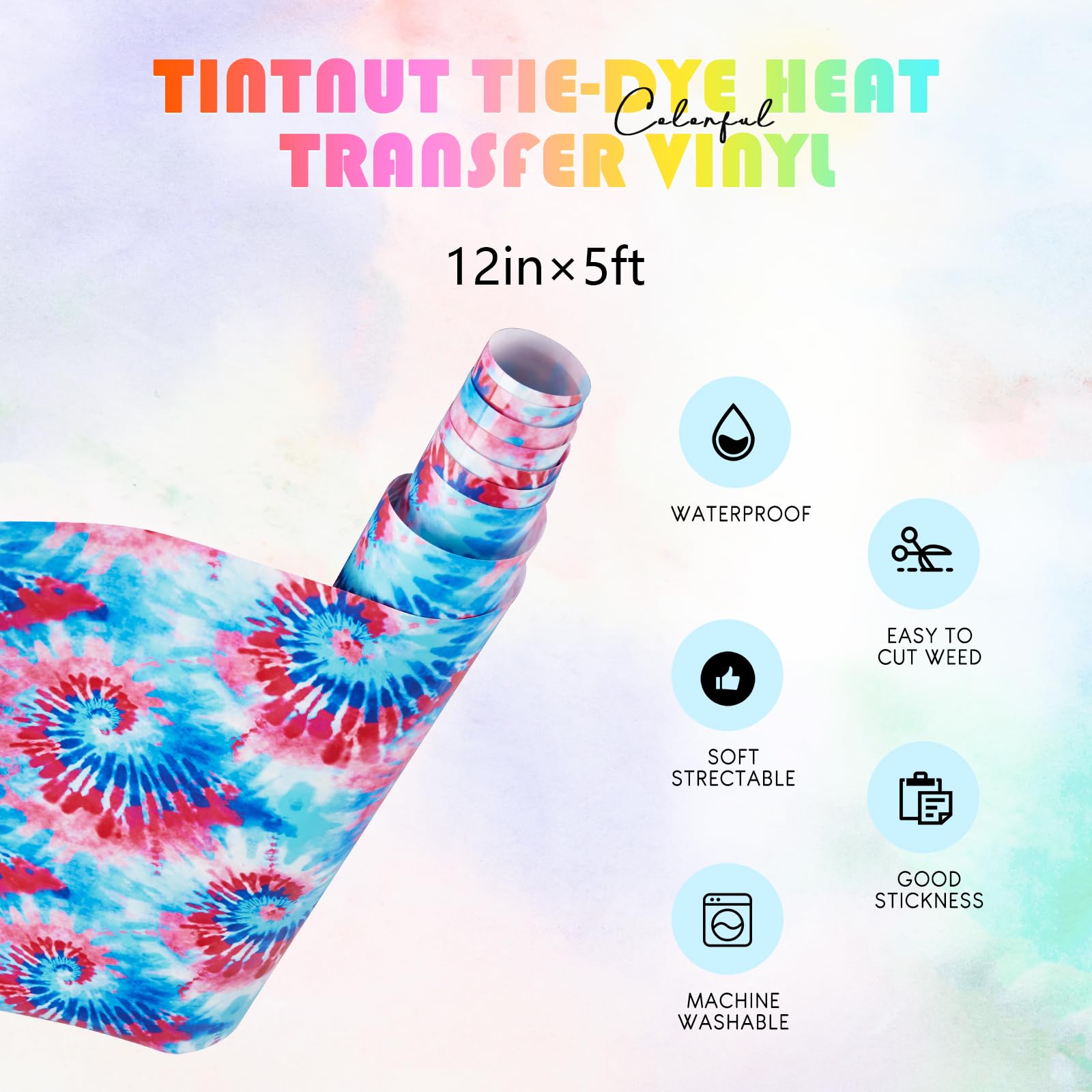 Snapklik.com : Tie-dye Swirl HTV Heat Transfer Vinyl Roll - 12 Inch X ...