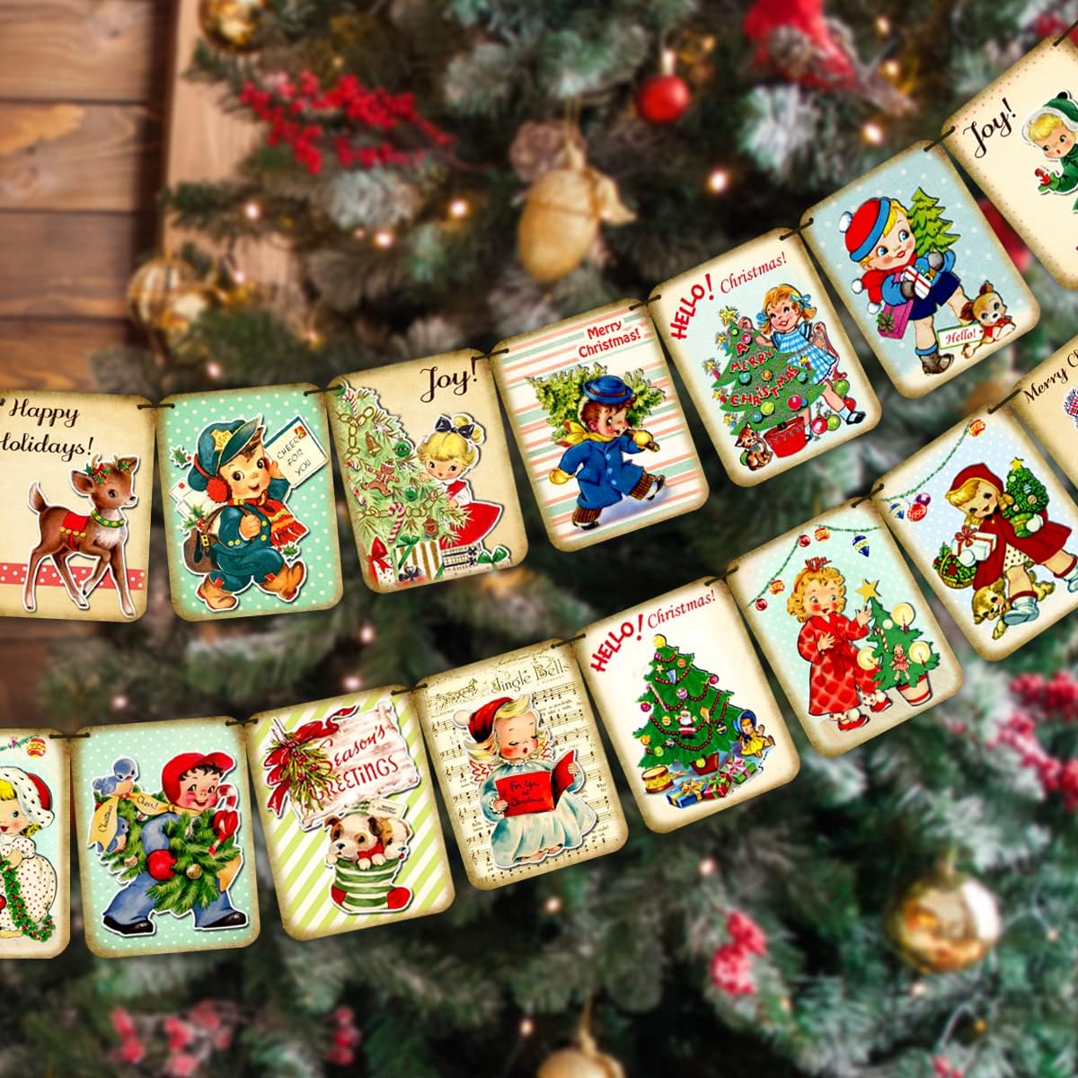 Amazon.com: Vintage Christmas Banner-Traditional Christmas Decor ...