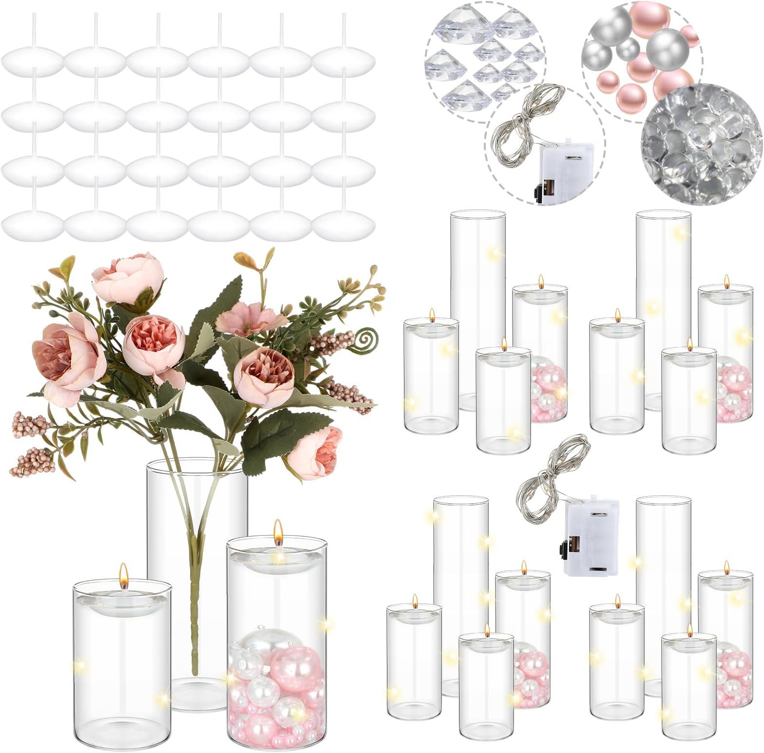 Amazon.com: UDU 12 Set Glass Cylinder Vases for Centerpieces with 80000 ...