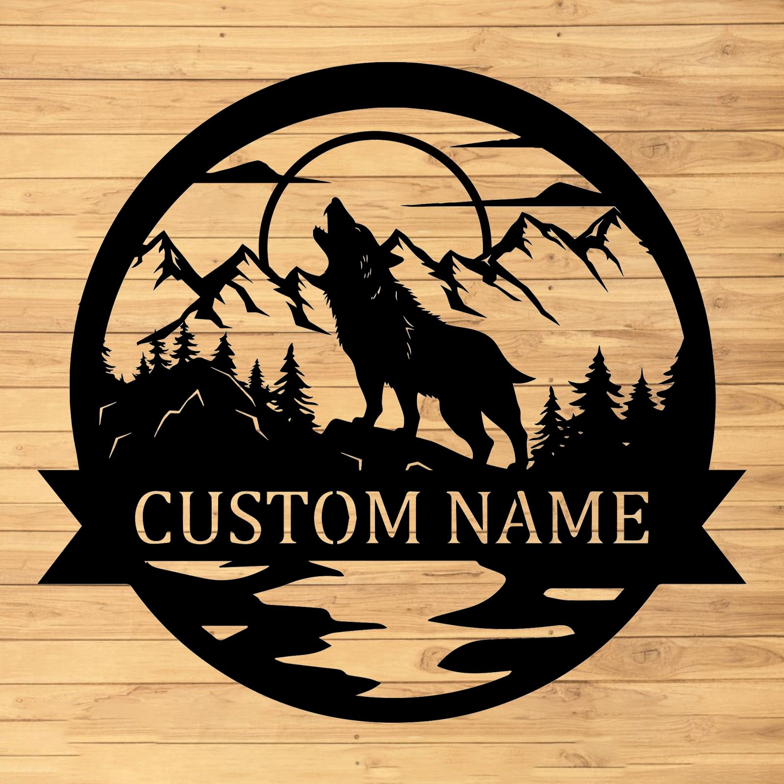 Amazon.com : Custom Wolf Metal Wall Sign - Personalized Wolf Metal Wall ...