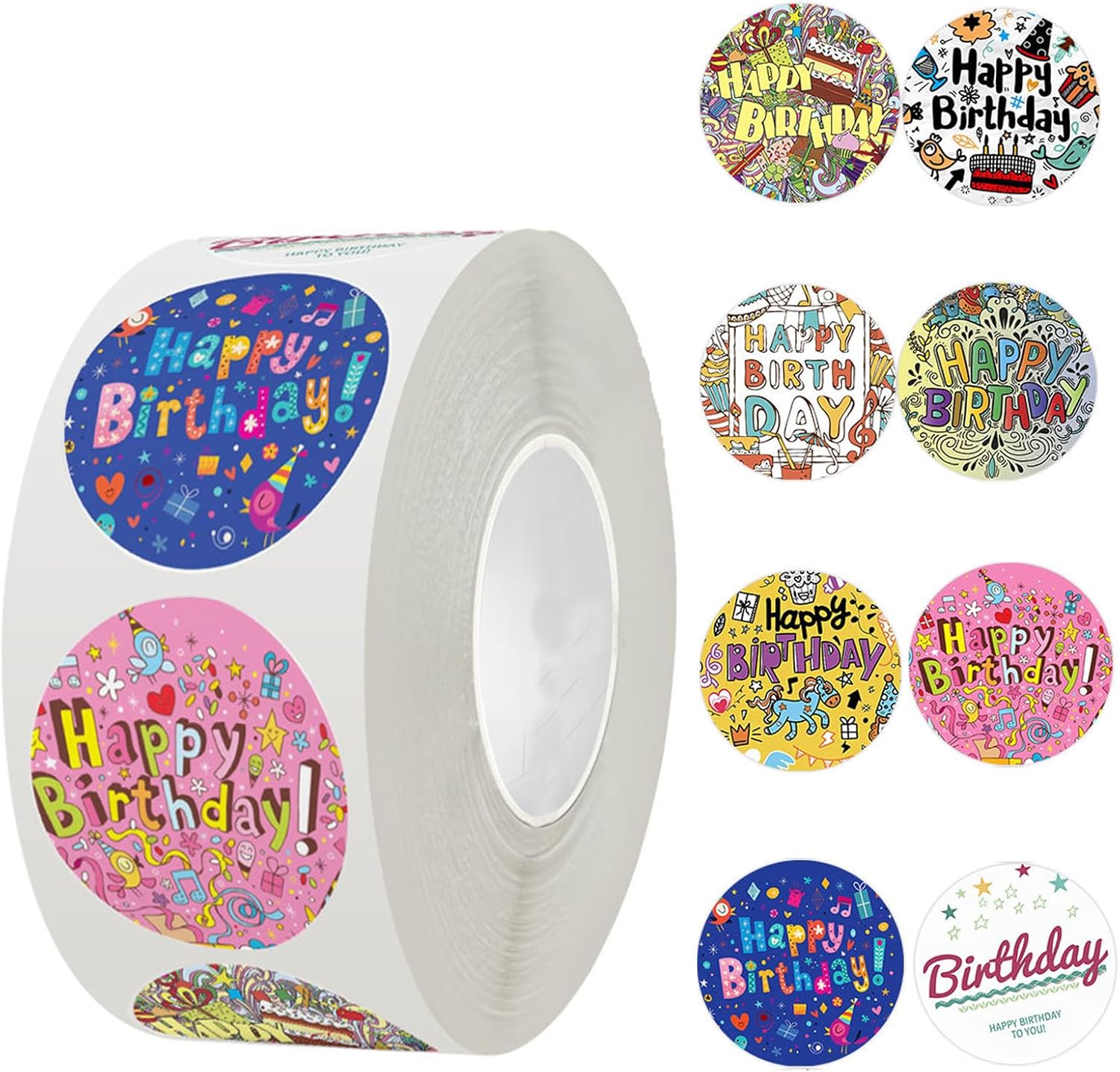 Amazon.com : Happy Birthday Roll Stickers Round Seal Labels 500 PCS 1 ...