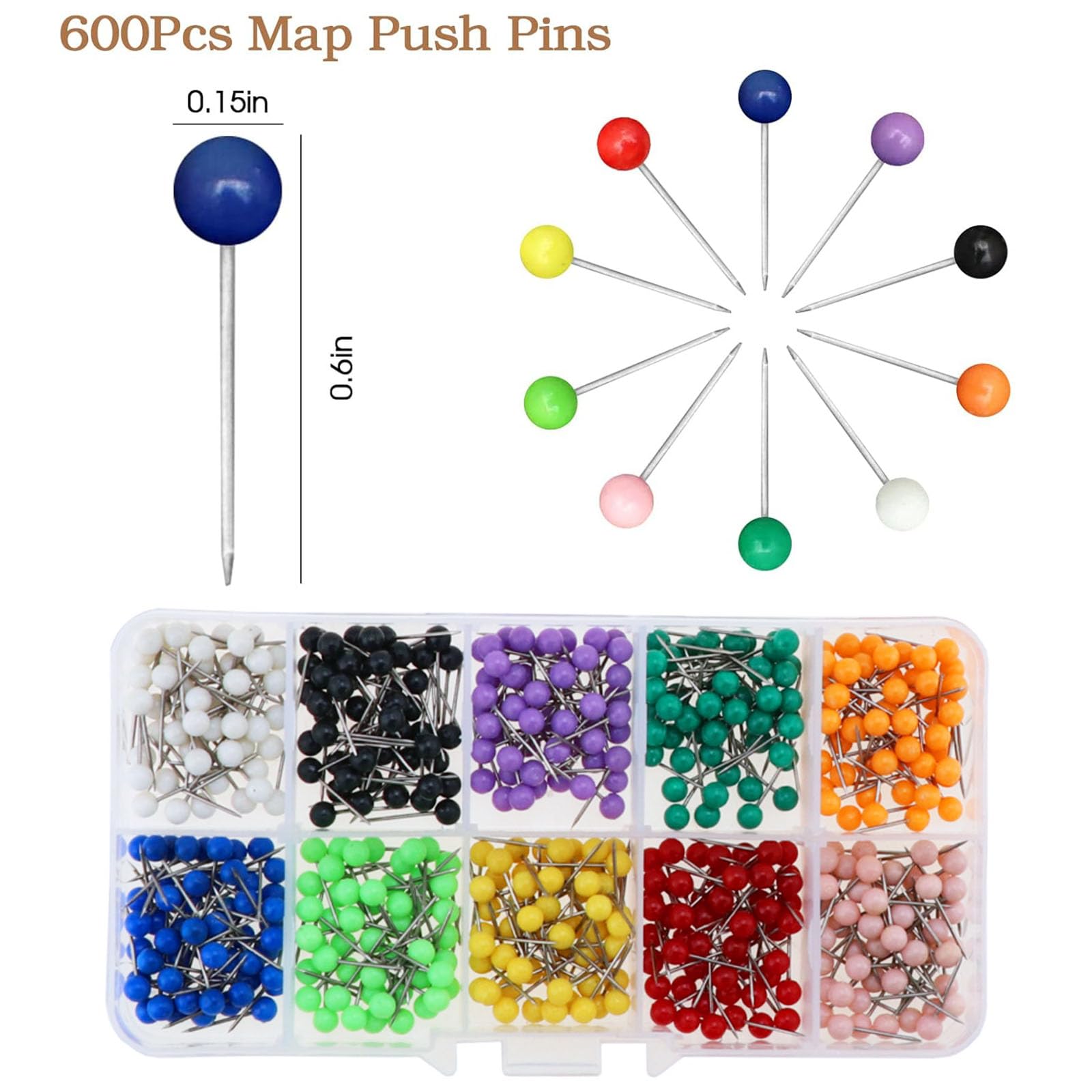 Snapklik.com : ZYNERY 600 PCS Map Push Pins, Map Tacks Marking Pins 1/8 ...