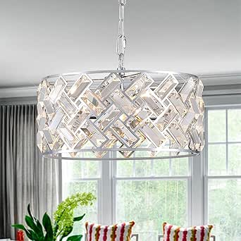 CATINER Chrome Crystal Chandeliers, 4-Light Modern Semi Flush Mount ...