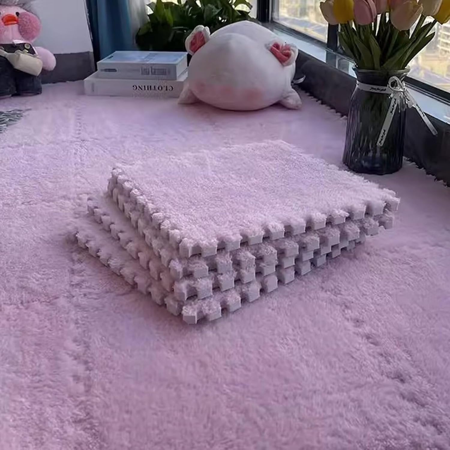 Amazon.com: Typutomi 10pcs Plush Foam Puzzle Floor Mat, Soft Fluffy ...