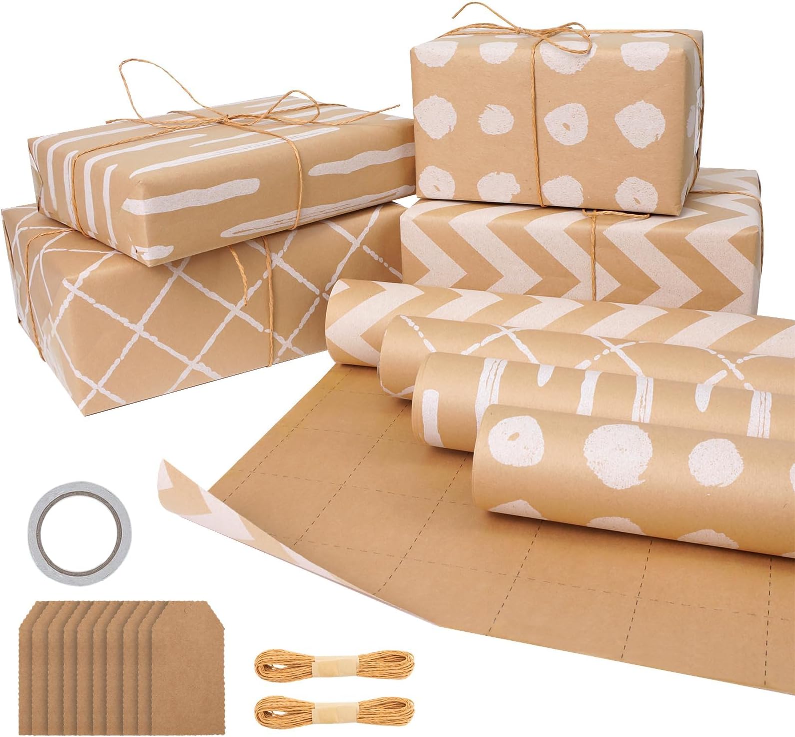 ZCOINS 8 Sheets 70x50CM Gift Wrapping Paper with Hanging Tags Strings ...
