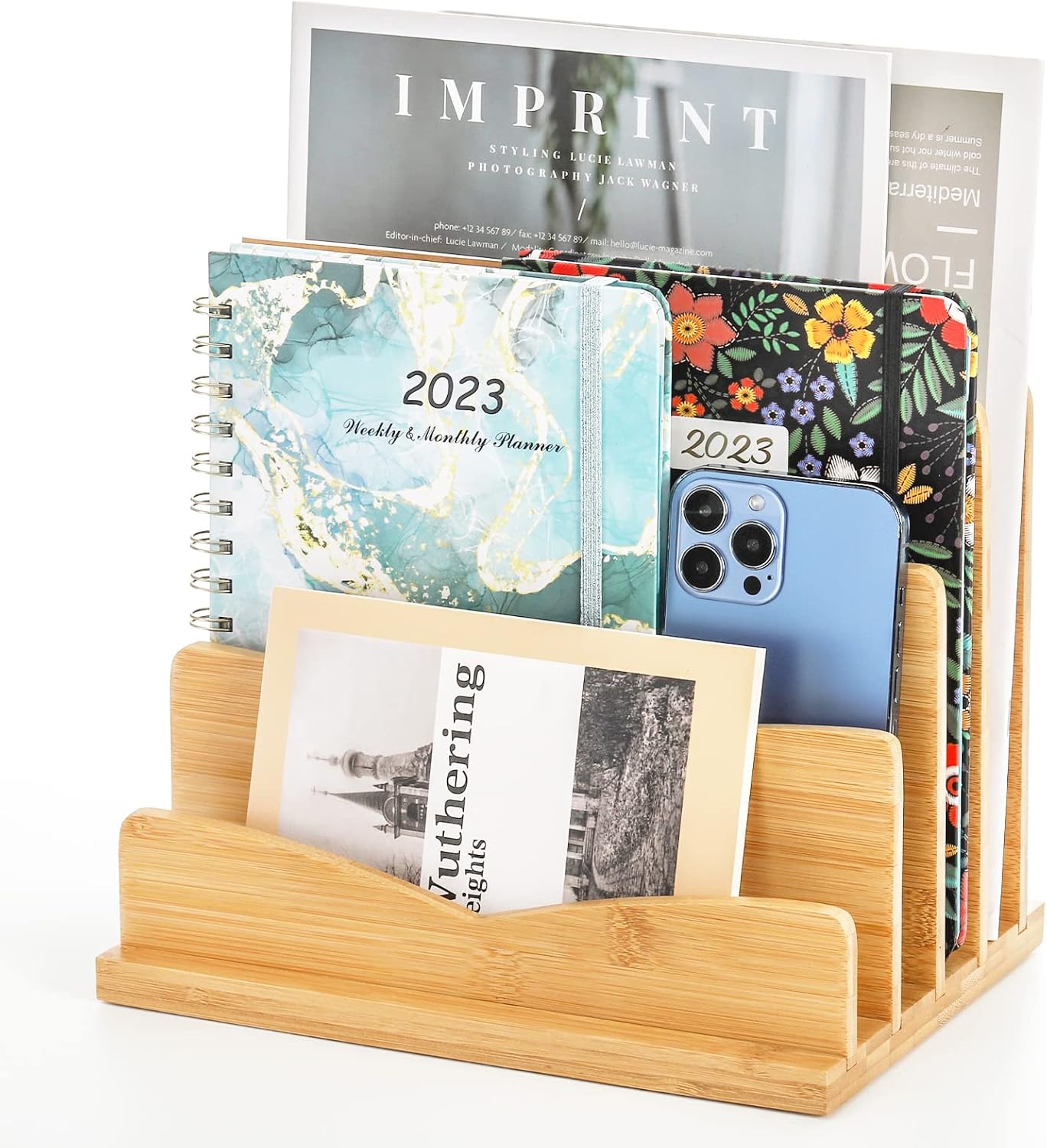 Amazon.com : TOPZEA Mail Organizer Countertop, Bamboo Desk File ...