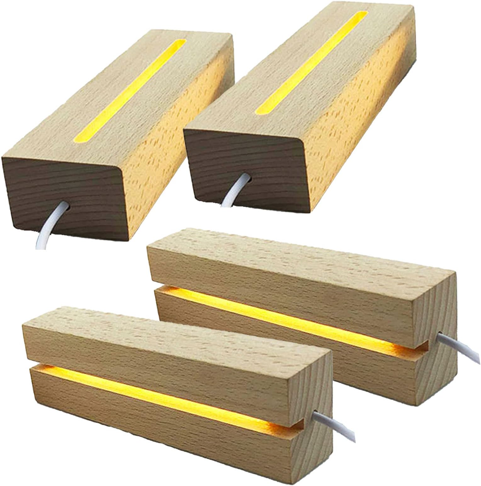 CDIYTOOL LED Lights Display Base, 2 Pack Wooden Lighted USB LED Light ...
