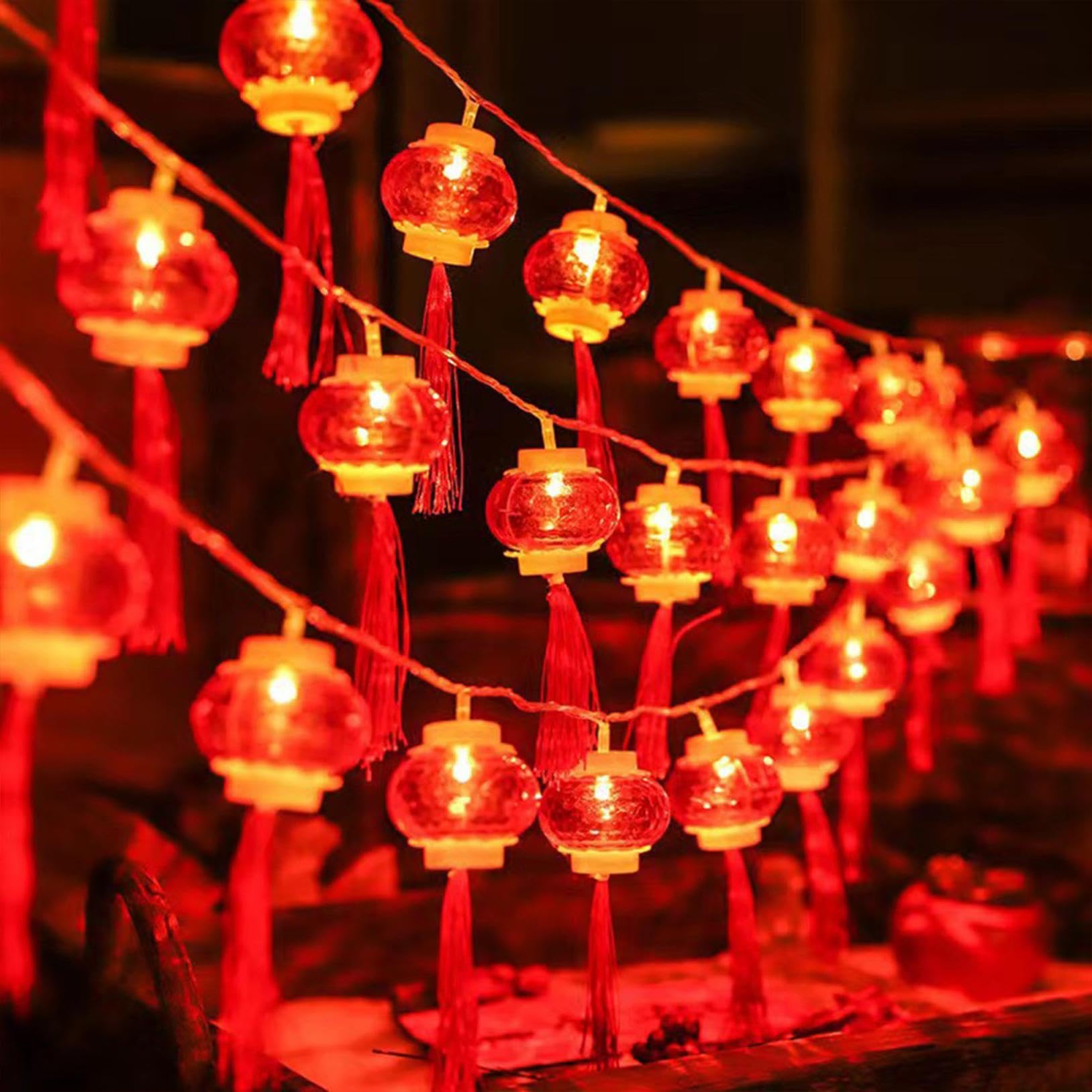 Xuminny Chinese New Year Red Lantern String Lights, Traditional Hanging ...