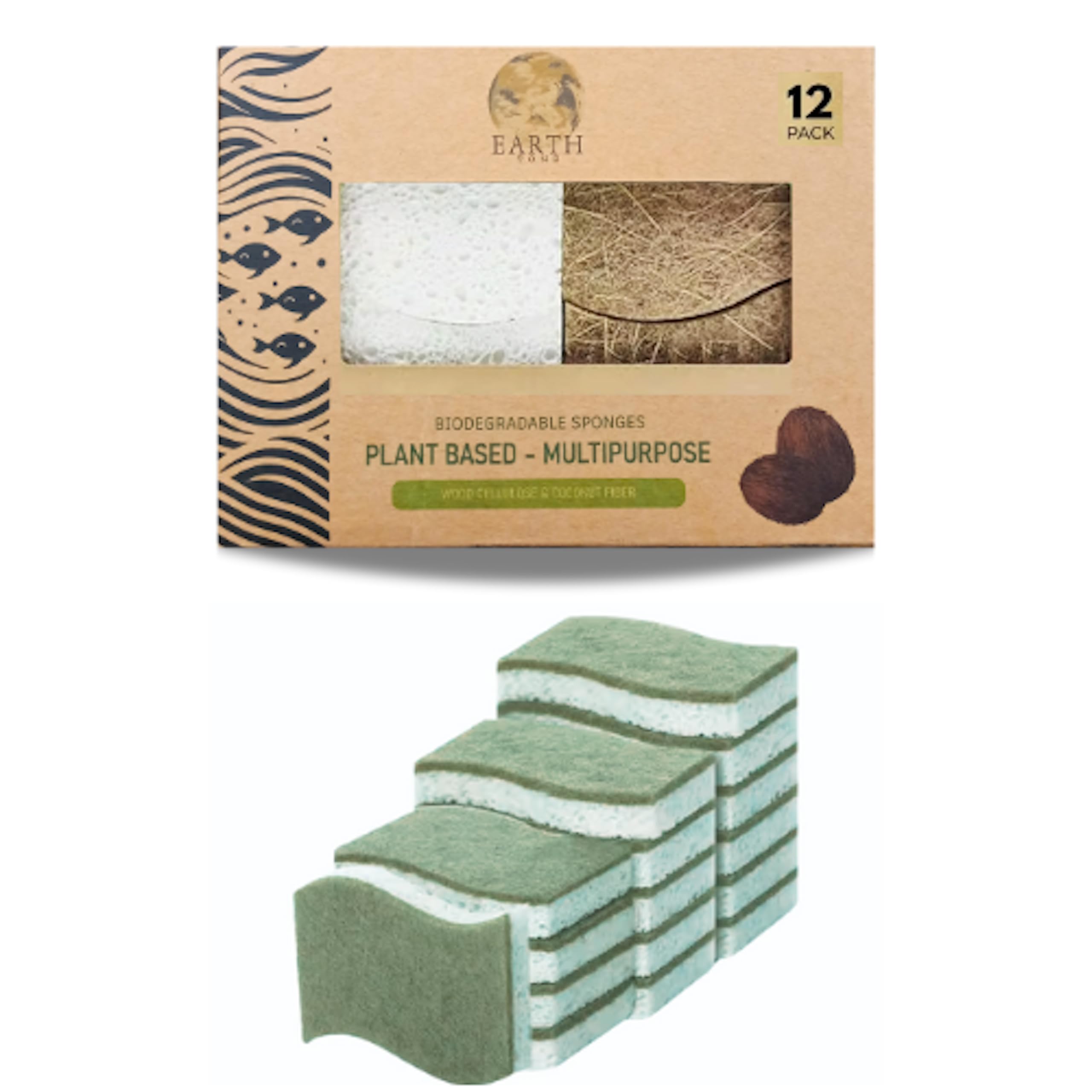 Amazon.com: Earth Tone Compostable Sponge 12 Pack | Heavy Duty, Non ...