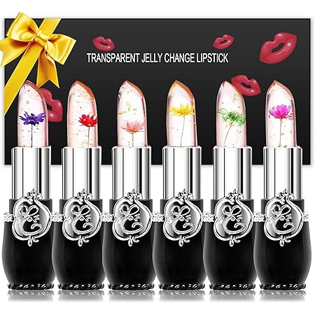 Amazon.com : Pack of 6 Crystal Flower Jelly Lipstick, FirstFly Long ...