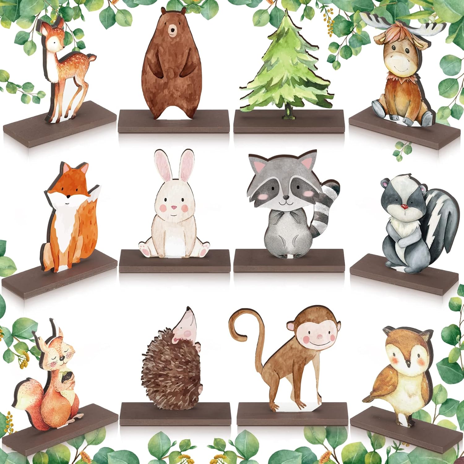 Amazon.com: Yaomiao 12 Pcs Woodland Animals Wood Table Centerpieces ...