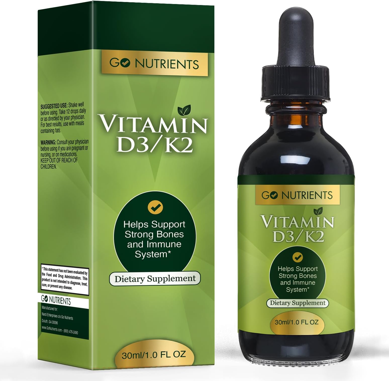 Amazon.com: Go Nutrients Liquid Vitamin D3 K2 Drops - for Bone & Heart ...