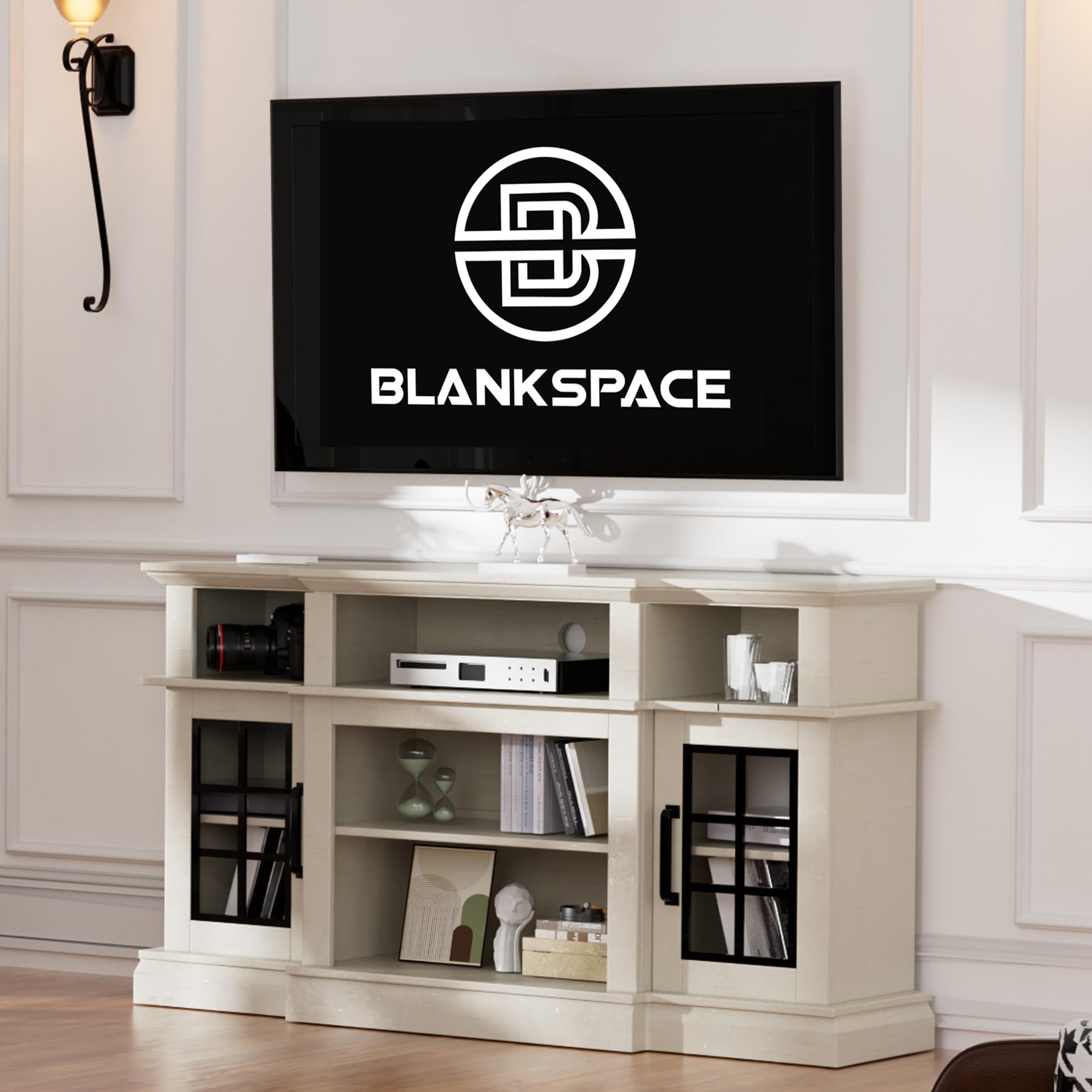 Amazon.com: Kings Brand Furniture TV Stand Storage Console with Glass ...