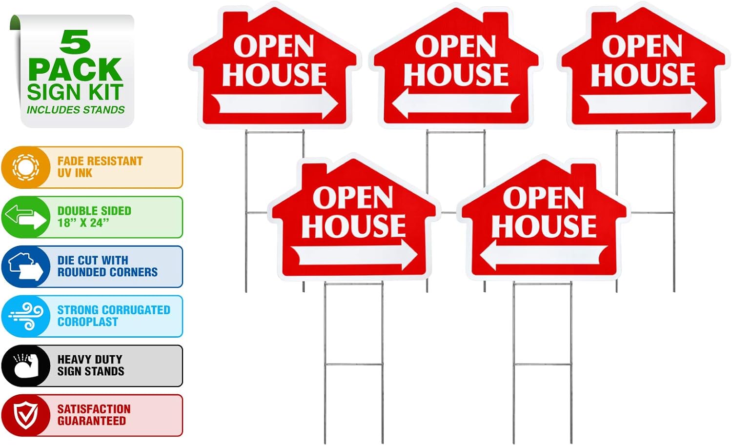 Amazon.com: Open House Sign Kit, Die Cut House Shape with Stands ...