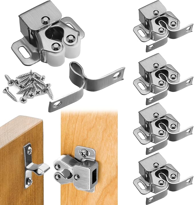 Double Roller Door Catches, 6 Pcs Cabinet Latch Double Roller Catch ...