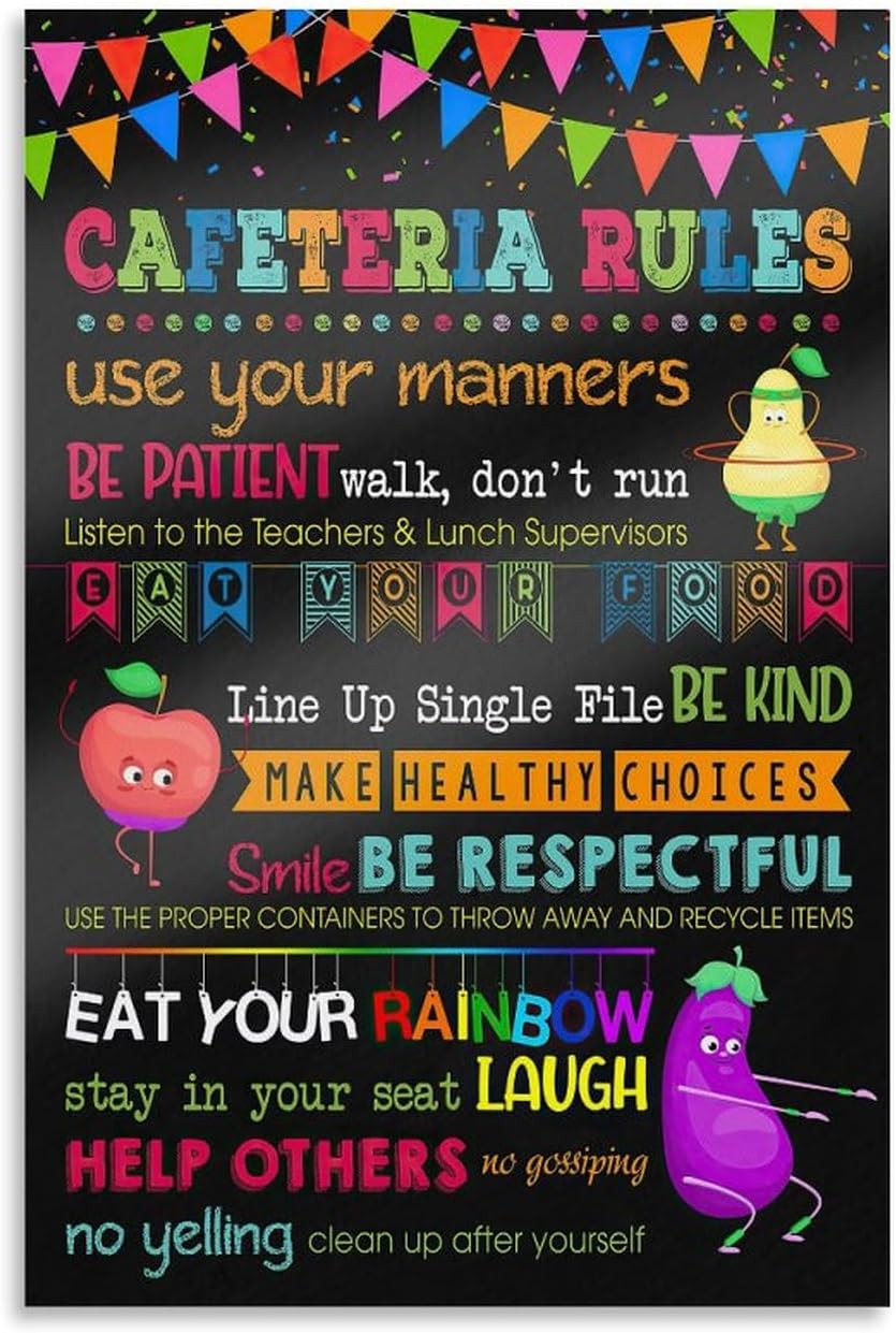 Amazon.com: School Cafeteria Rules Poster, Lunchroom School Teacher ...