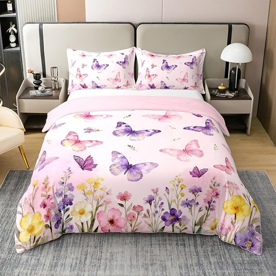 Loussiesd Butterfly Duvet Cover 100% Cotton Double Size Butterflies ...