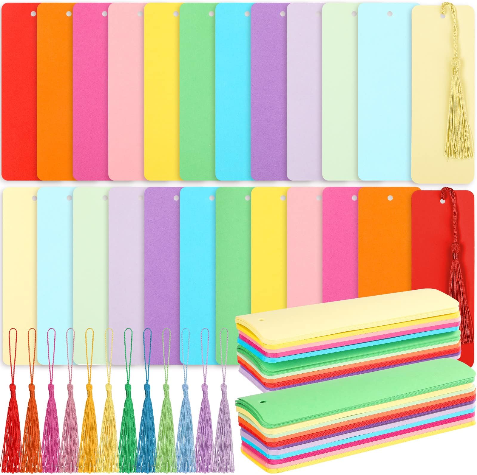 Amazon.com: Sinmoe Blank Paper Bookmarks Cardstock Colorful Tassels ...
