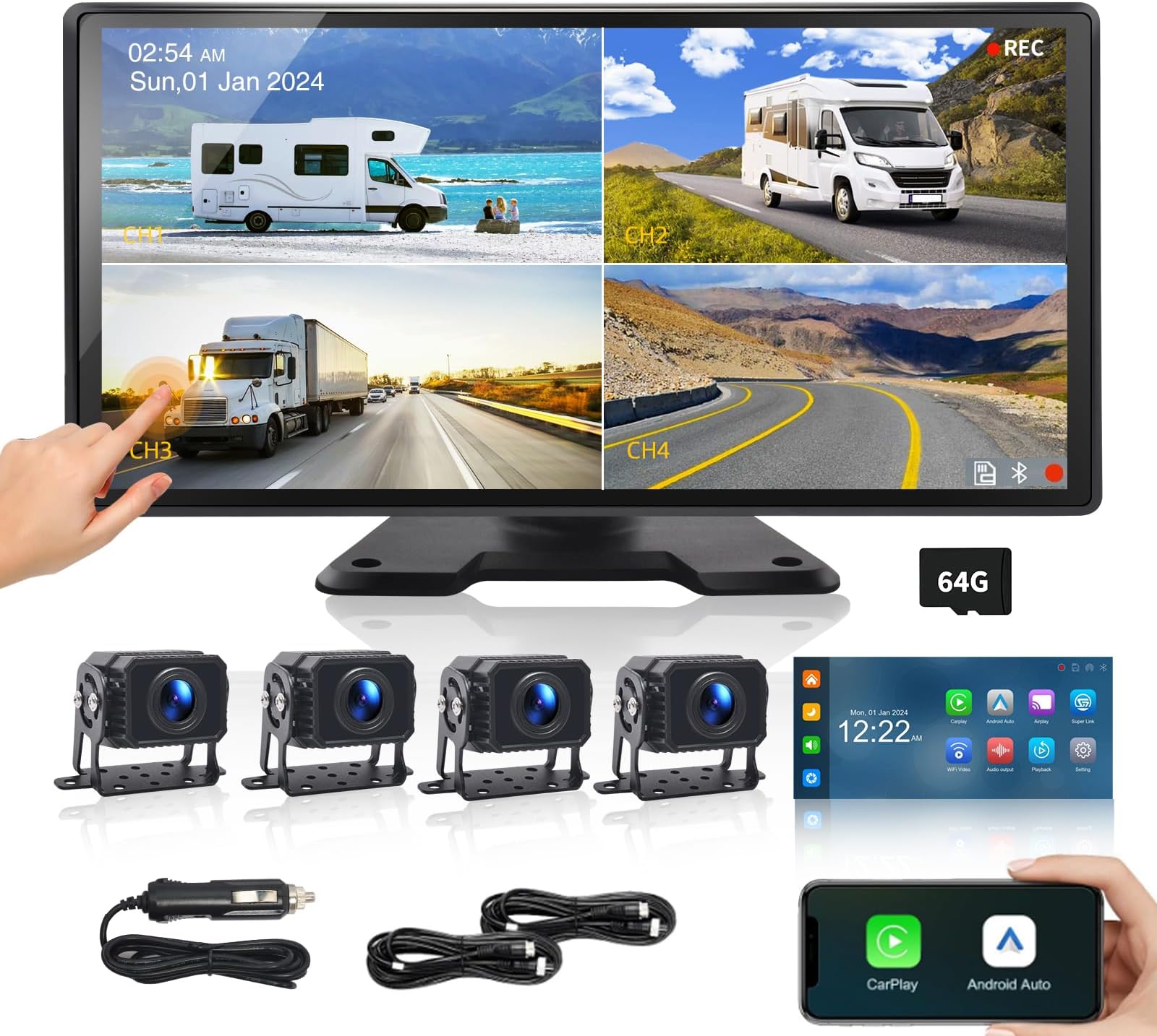 Amazon.com: ATOVANKA 4 Channel Semi Truck Camera System with Apple ...