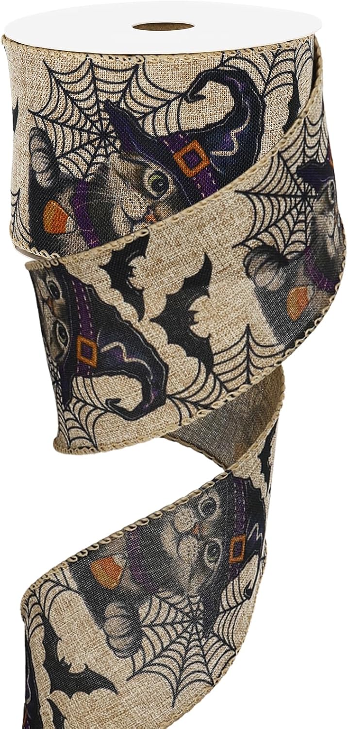 Amazon.com: AnyDesign Halloween Ribbon 12 Yards Cat Bat Spider Web ...