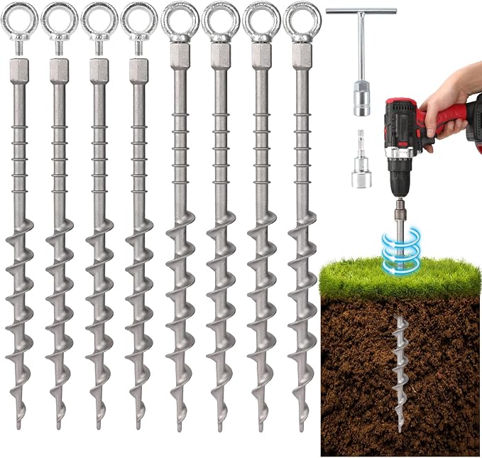 Amazon.com : Keltrion 8 Pcs 14" Ground Anchors Screw in Non-Rust Cast ...