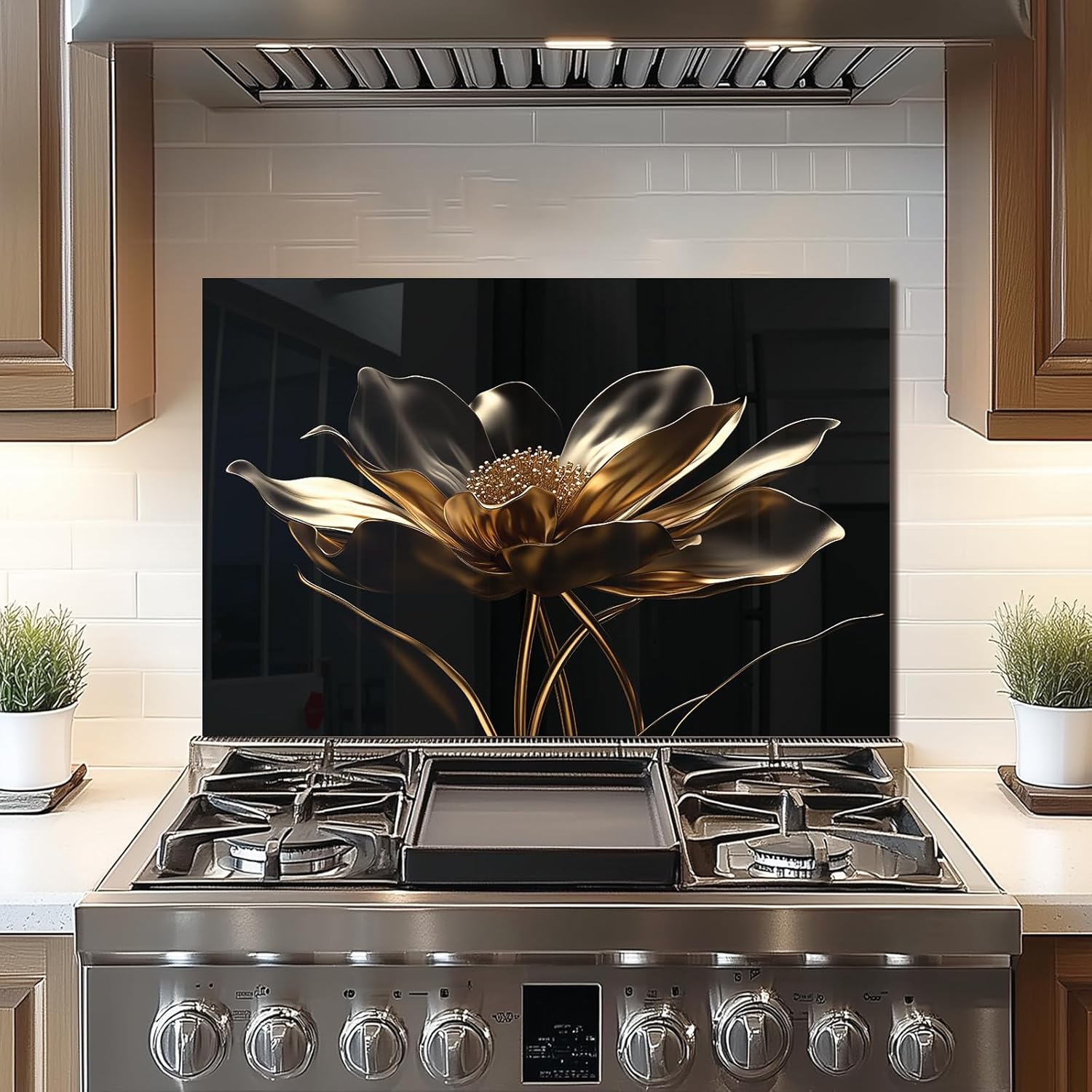 Amazon.com: DAIFURONGE Golden Lotus Tempered Glass Backsplash For ...