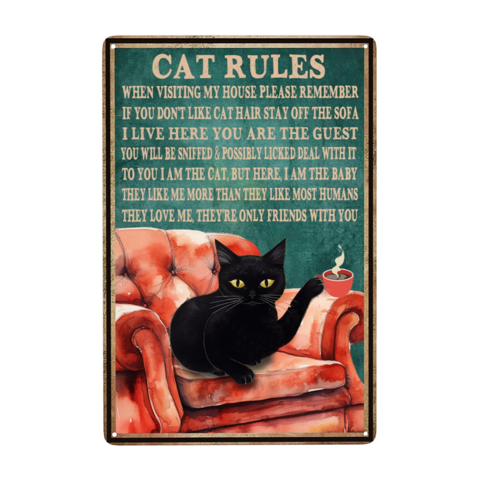 Amazon.com: Funny Cat Rules Signs Black Cat Decor Metal Tin Sign, When ...