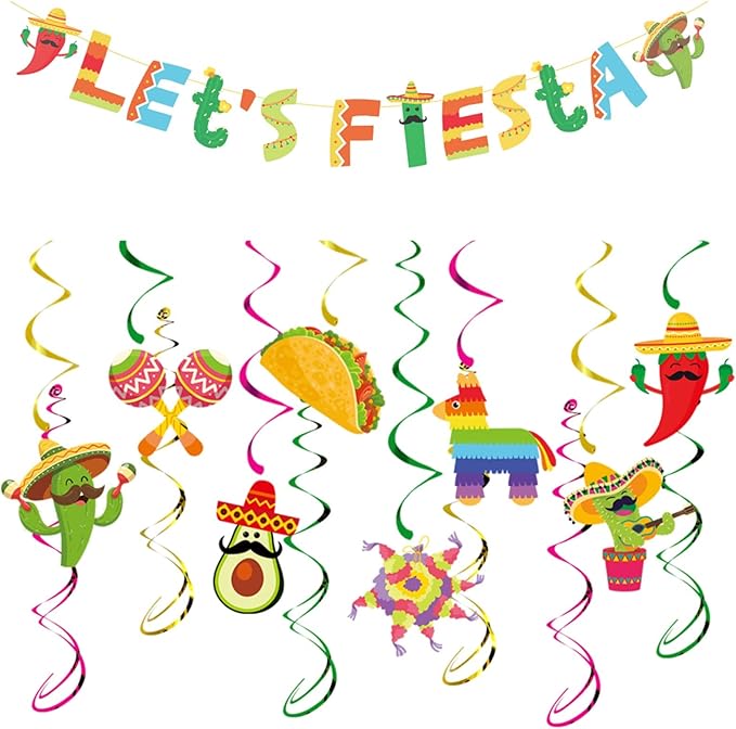 Amazon.com: 24Pcs Mexican Fiesta Decorations Set, 1Pc Let's Fiesta ...