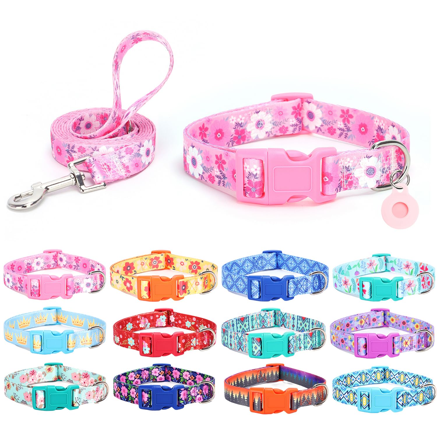 Amazon.com : SLZZ Dog Collar with Leash Airtag Holder Case Set - Dog ...