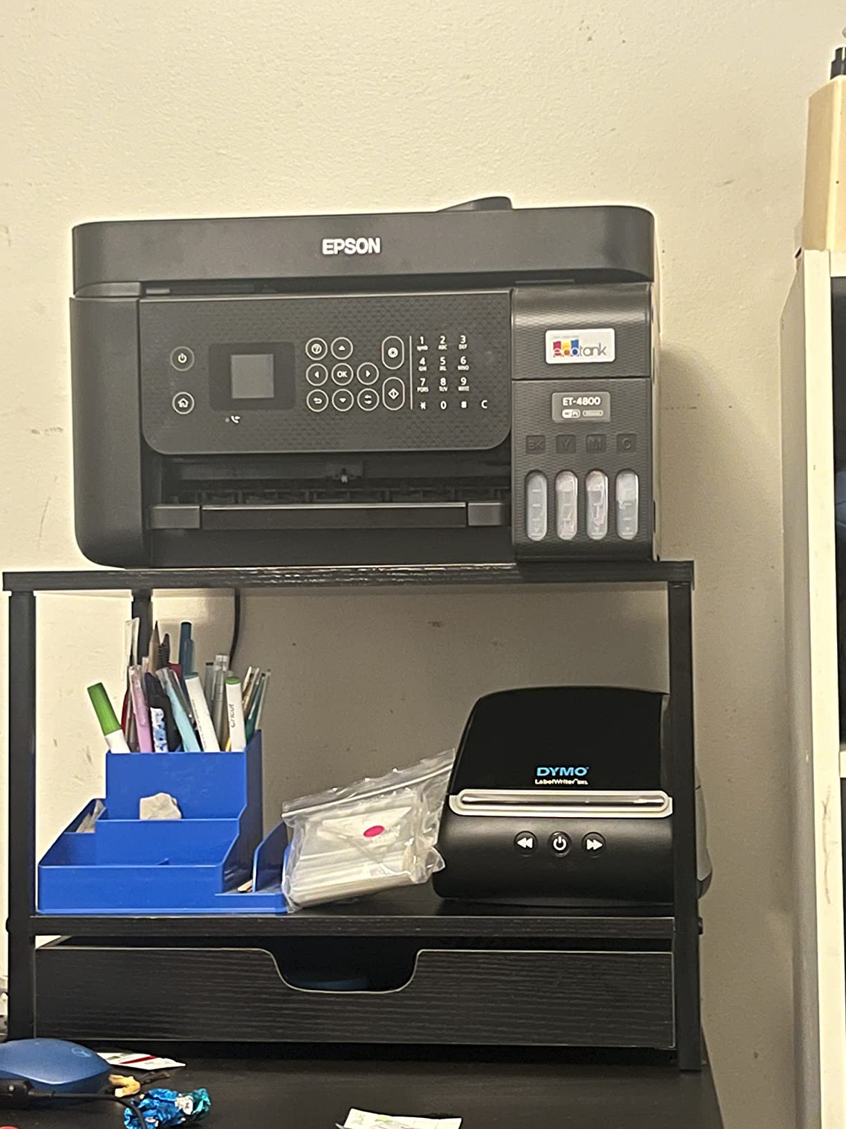 Simple Trending 2 Tier Desktop Printer Stand with Sliding Wood Storage ...