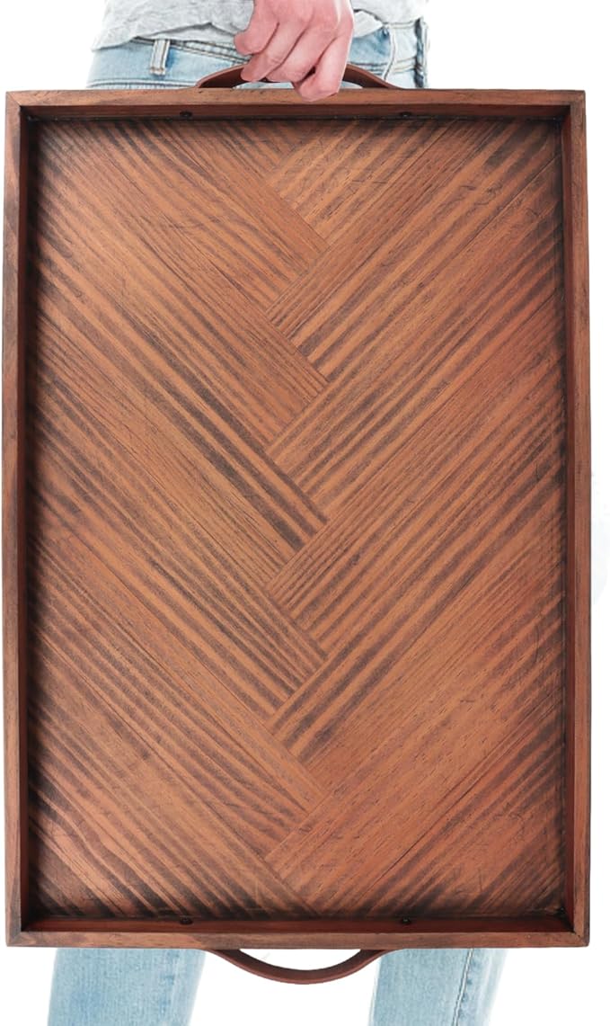 Amazon.com: SXNOWS Large Ottoman Wooden Trays, Wood Serving Tray with ...