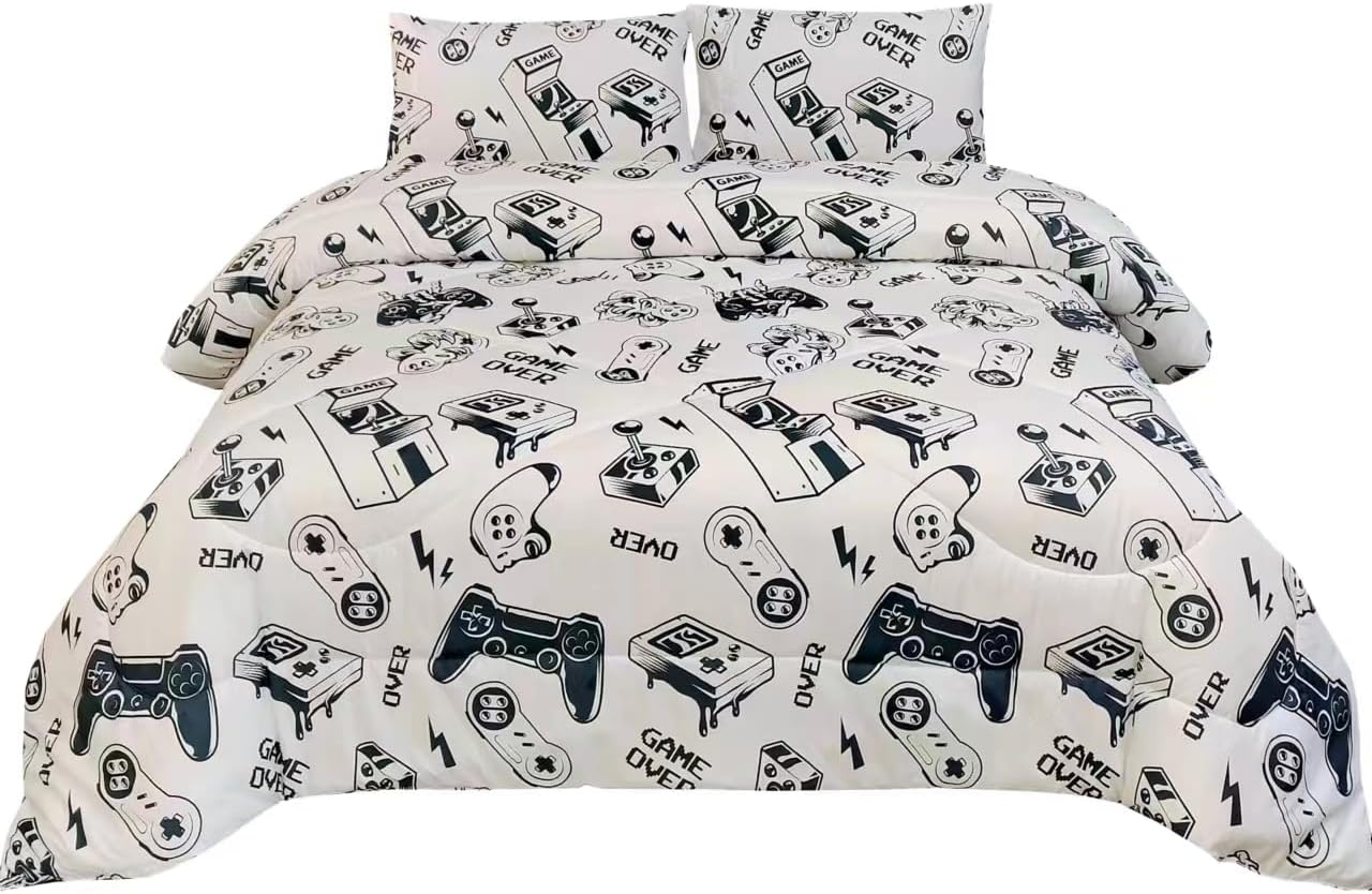 Amazon.com: SDIII 3PCS White Gamer Comforter Set Twin for Boys Girls ...