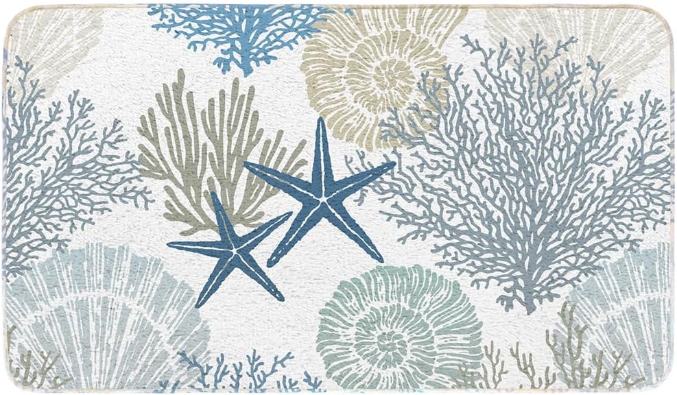 Amazon.com: Nautical Coastal Bath Mat Starfish Seashell Coral Reef ...