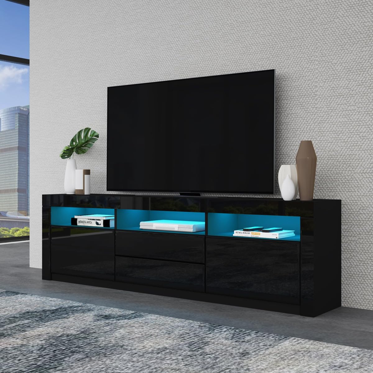 Led Tv Stand Cabinet Black Gloss Tv Unit With Led | Desertcart INDIA