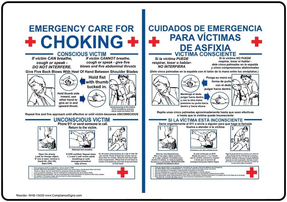 Amazon.com: ComplianceSigns.com Emergency Care For Choking Bilingual ...