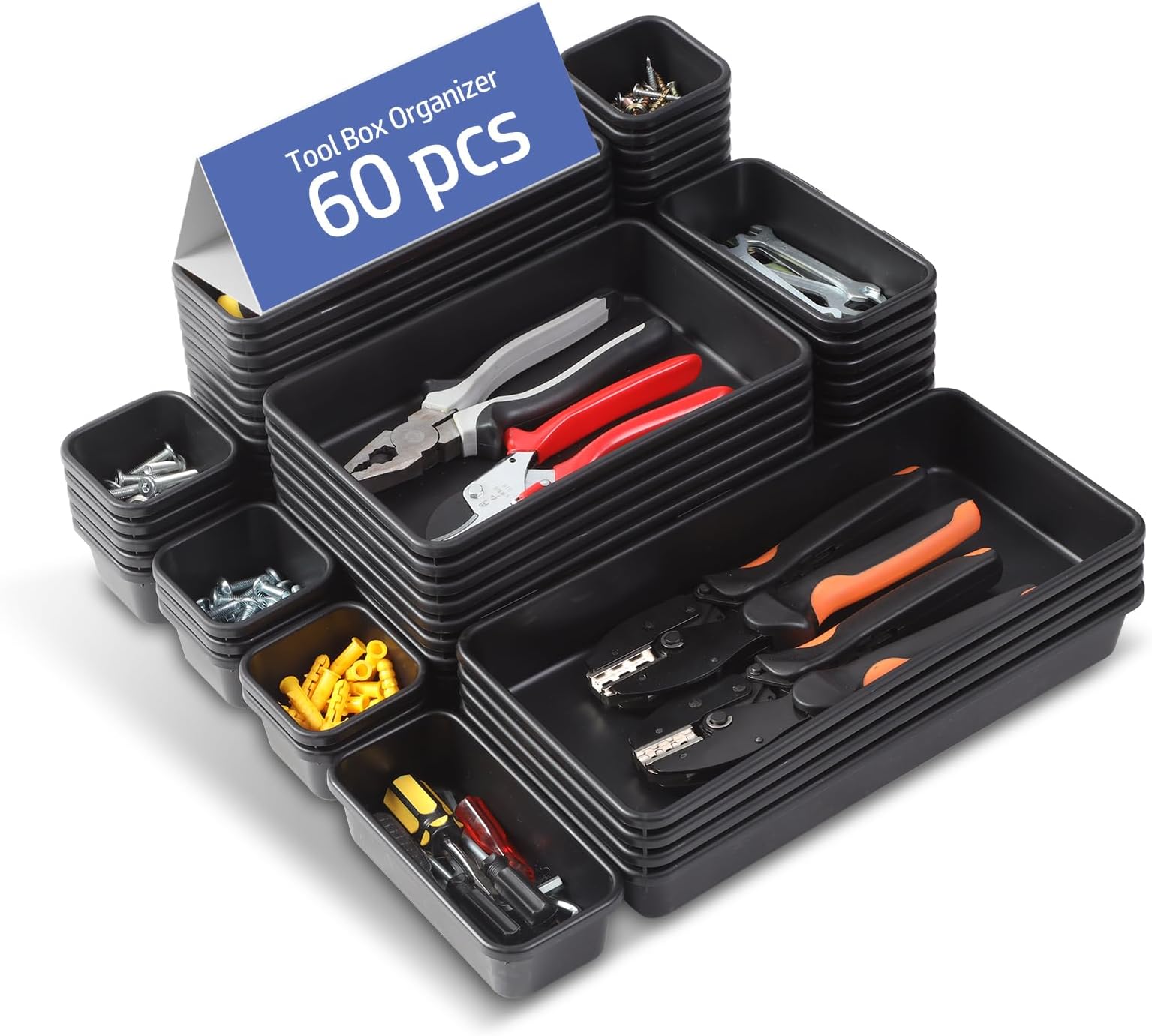 [5 Sizes 60 PCS] Tool Box Organizer Tray, Drawer Organizer Bins, Desk ...