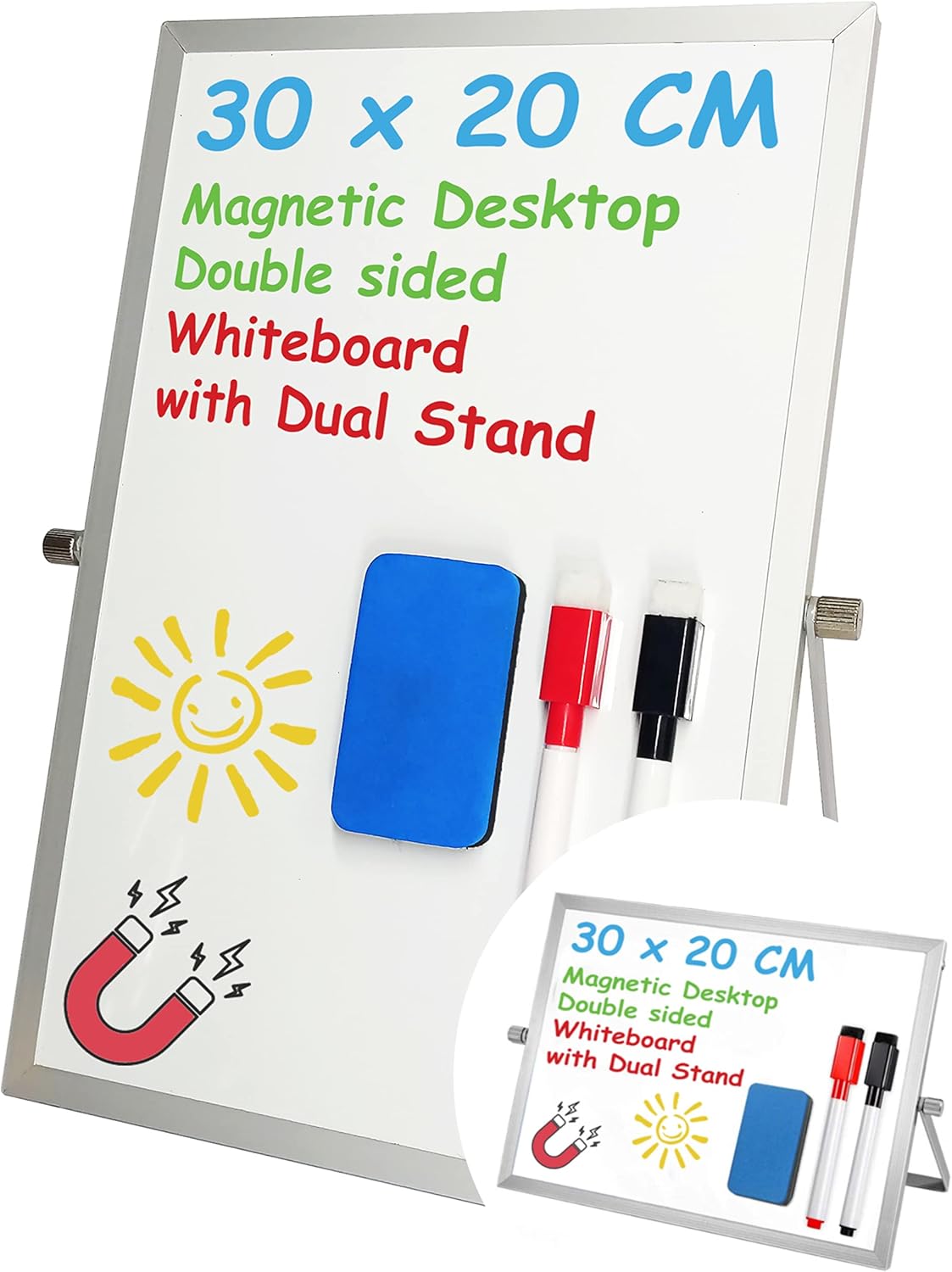 Small whiteboard A4 30x20 cm, 2 Extra Stands Magnetic Whiteboard ...