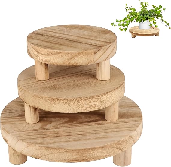 3 Pcs Plant Stand Indoor,Wooden Outdoor Indoor Plant Stands,Small Round ...