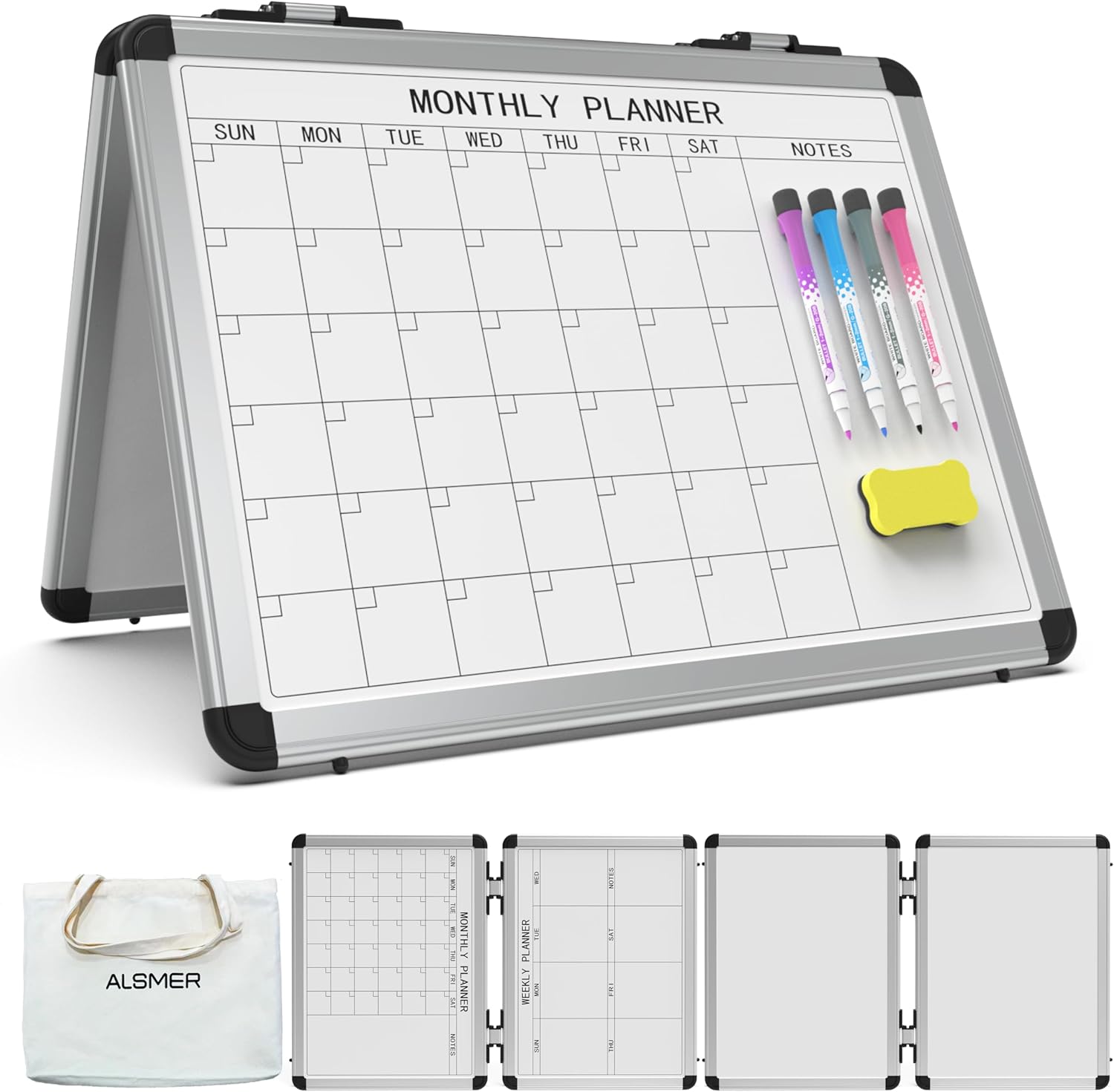Dry Erase White Board, 17x13” Four-Sided Magnetic Calendar Whiteboard ...